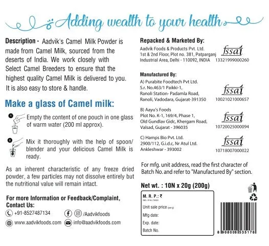Aadvik Camel Milk Powder Pure and Natural Sachets