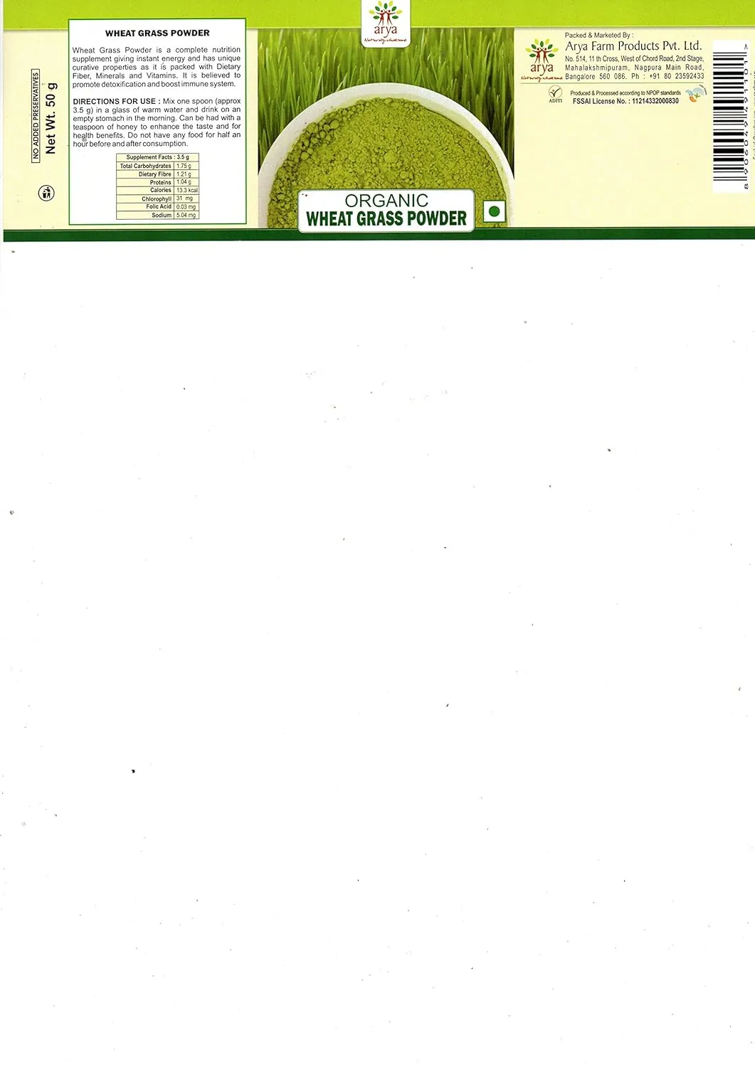 Arya Farm Organic Wheat Grass Powder