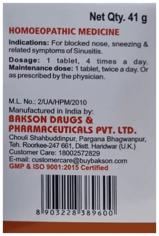 Bakson's Homoeopathy Sinus Aid Tablet