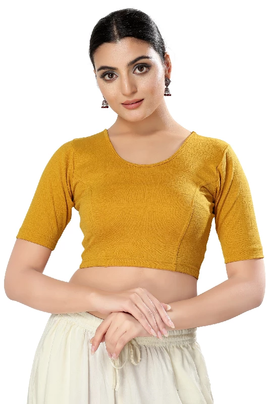 Designer Readymade Blouse, Georgette-Mustard