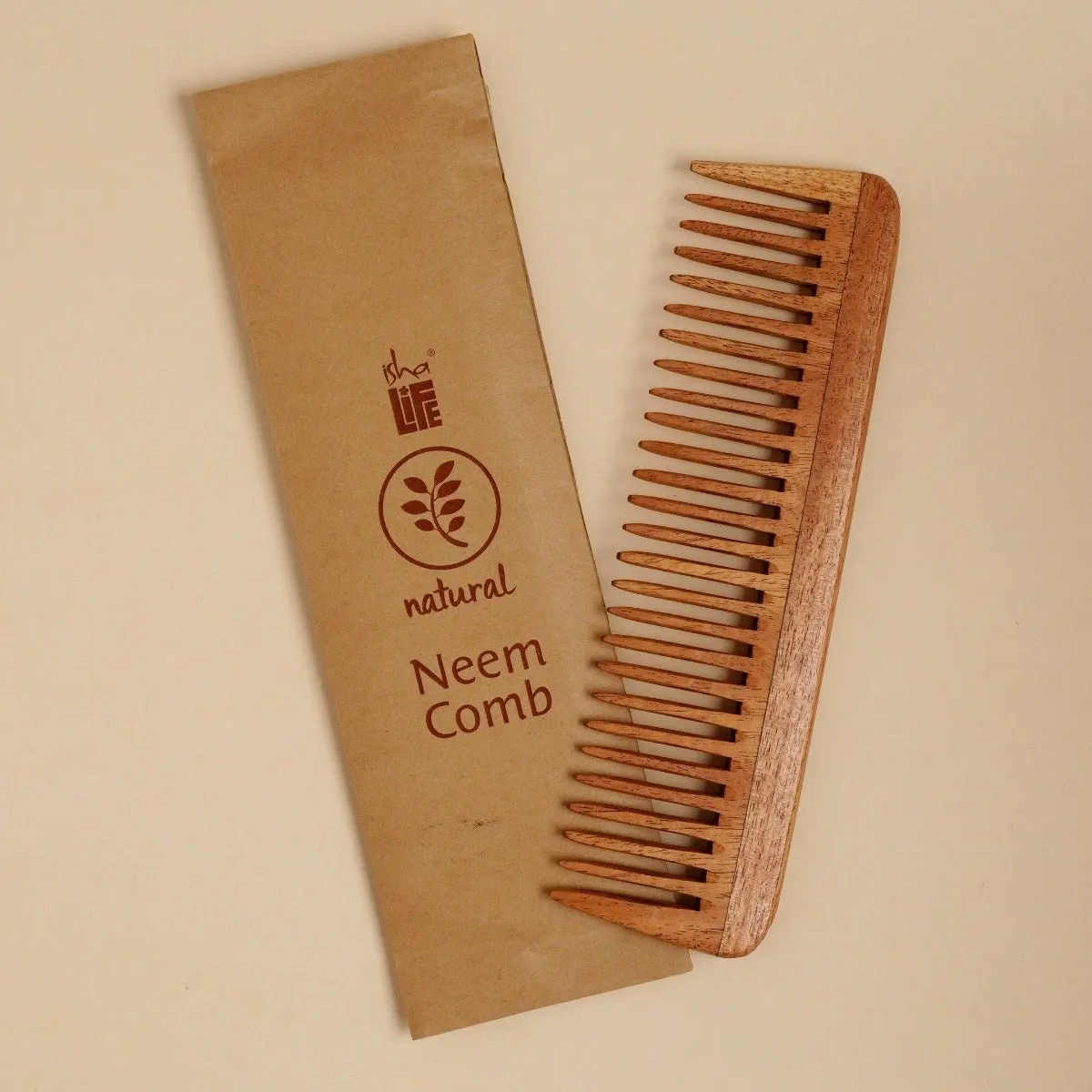 Isha Life Handmade Neem Wood Comb Wider teeth