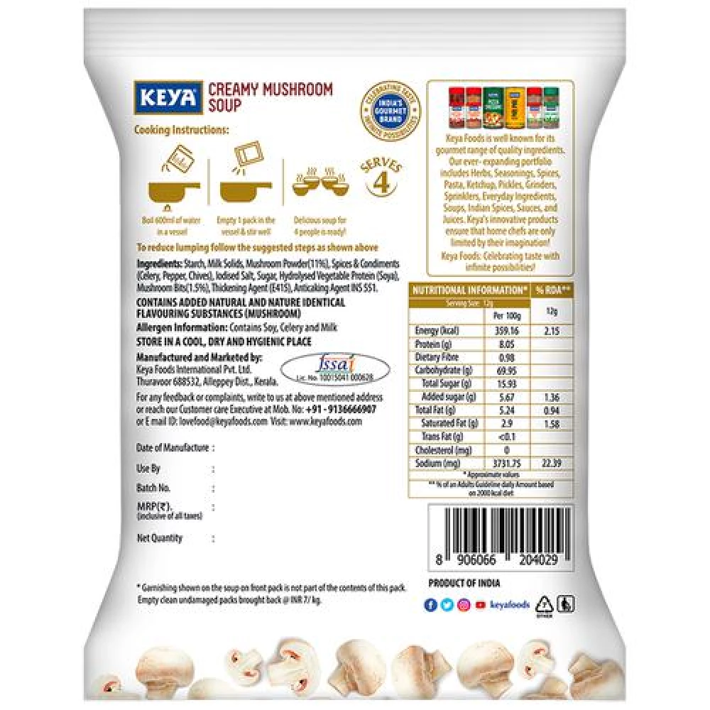 Keya Creamy Mushroom Soup - With 100% Real Mushrooms