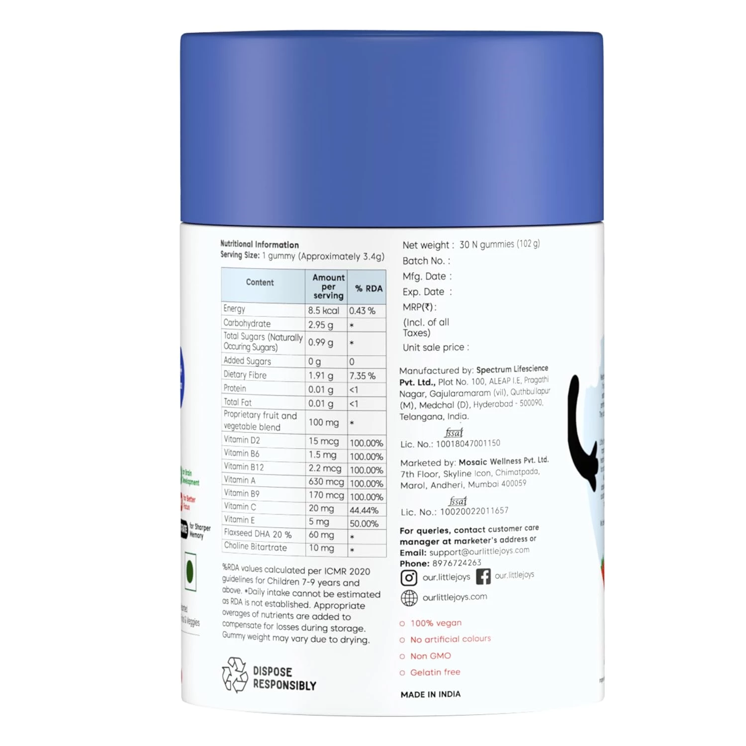 Little Joys DHA Brain Health Gummies For Kids 7-12 years