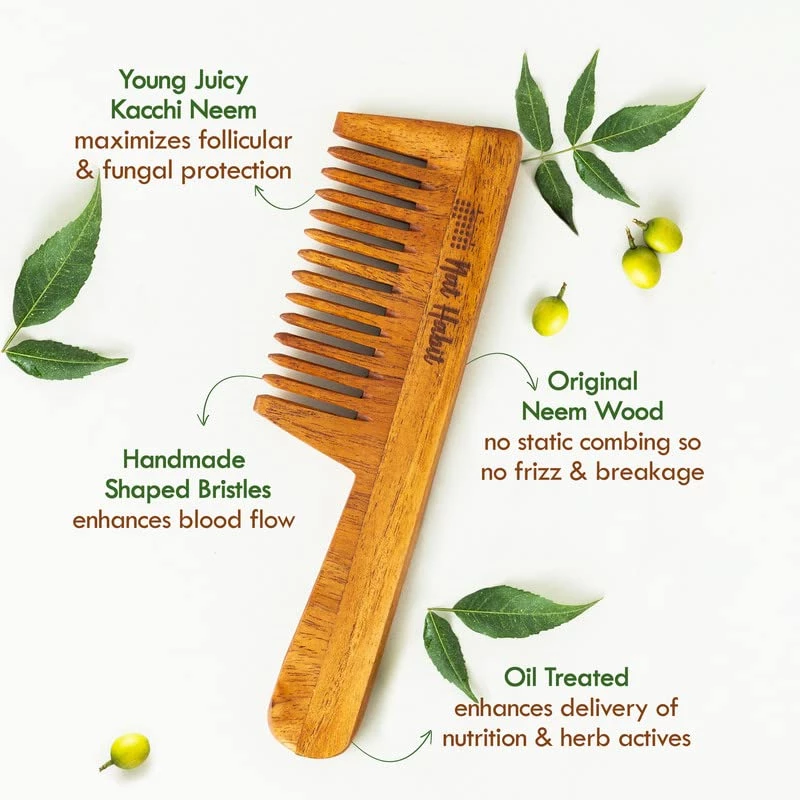 Nat Habit Kacchi Neem Wooden Wide Tooth Comb