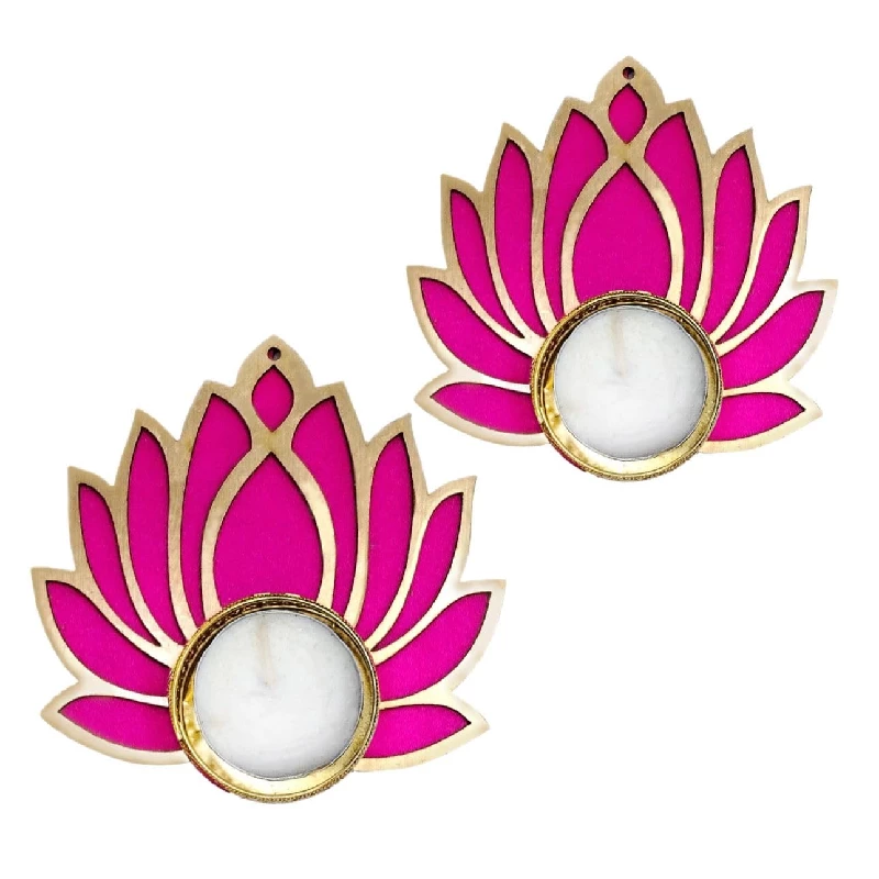 ProKart Premium Pink Lotus Wooden Chudi Diya Rangoli Decoration