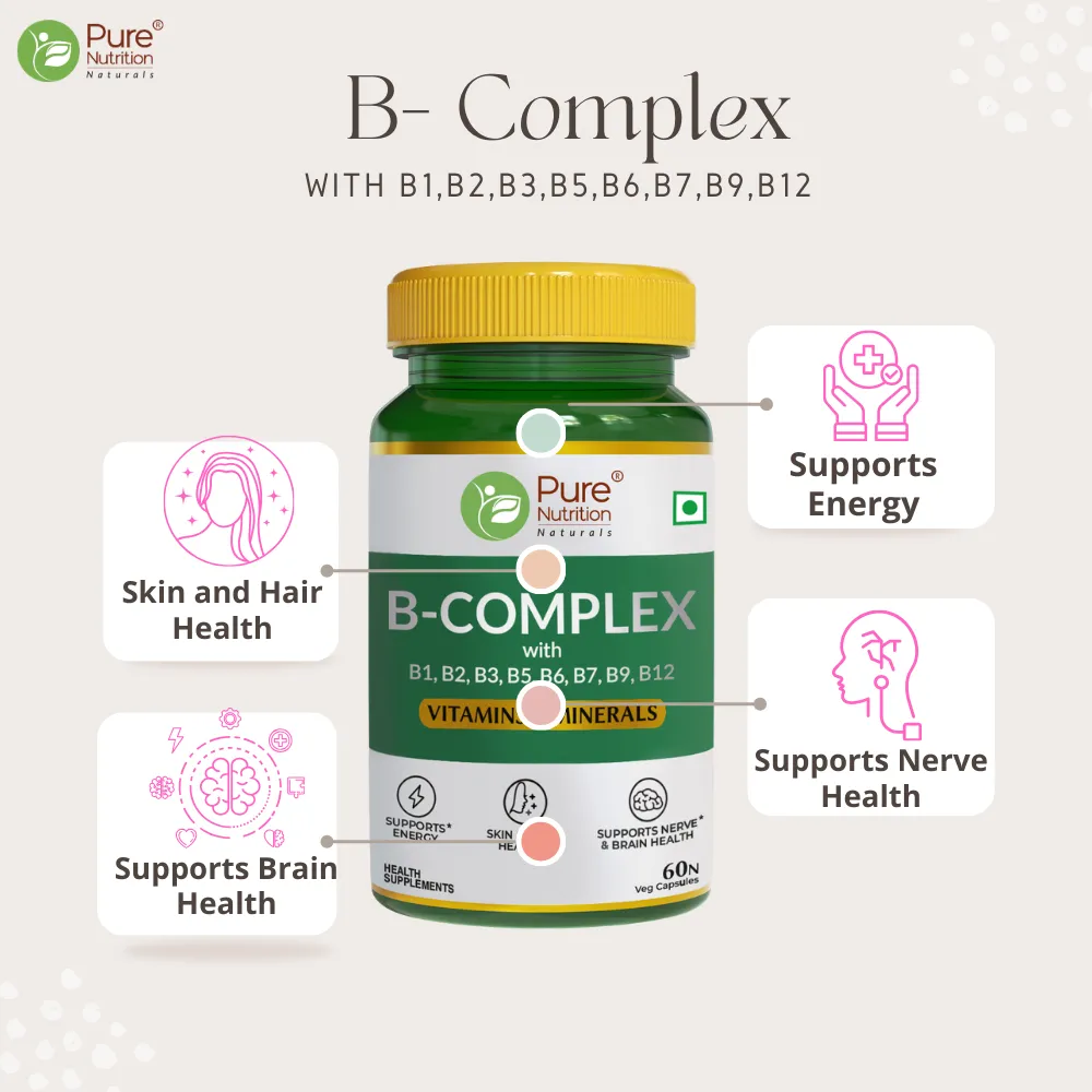 Pure Nutrition B Complex With Essential Vitamins B1, B2, B3, B5, B6, B7 ...