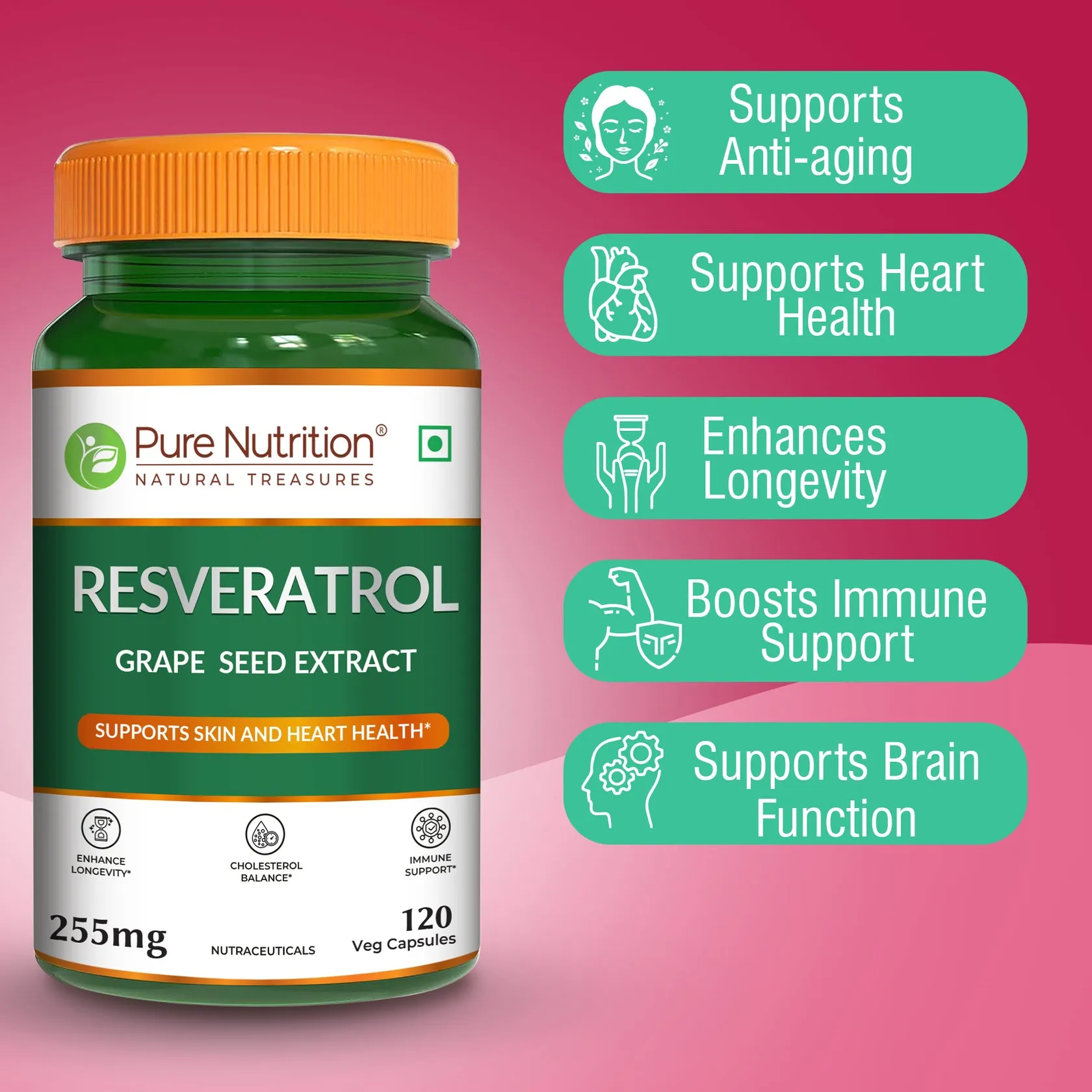 Pure Nutrition Resveratrol Supplement Capsules