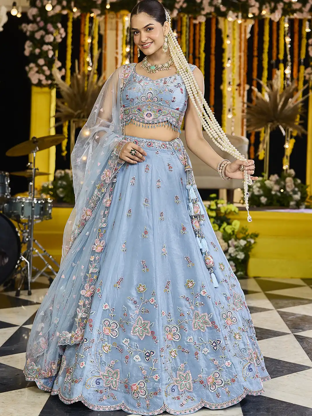 Roykals Heavy Sangeet Lehenga Choli - Sky Blue Grace