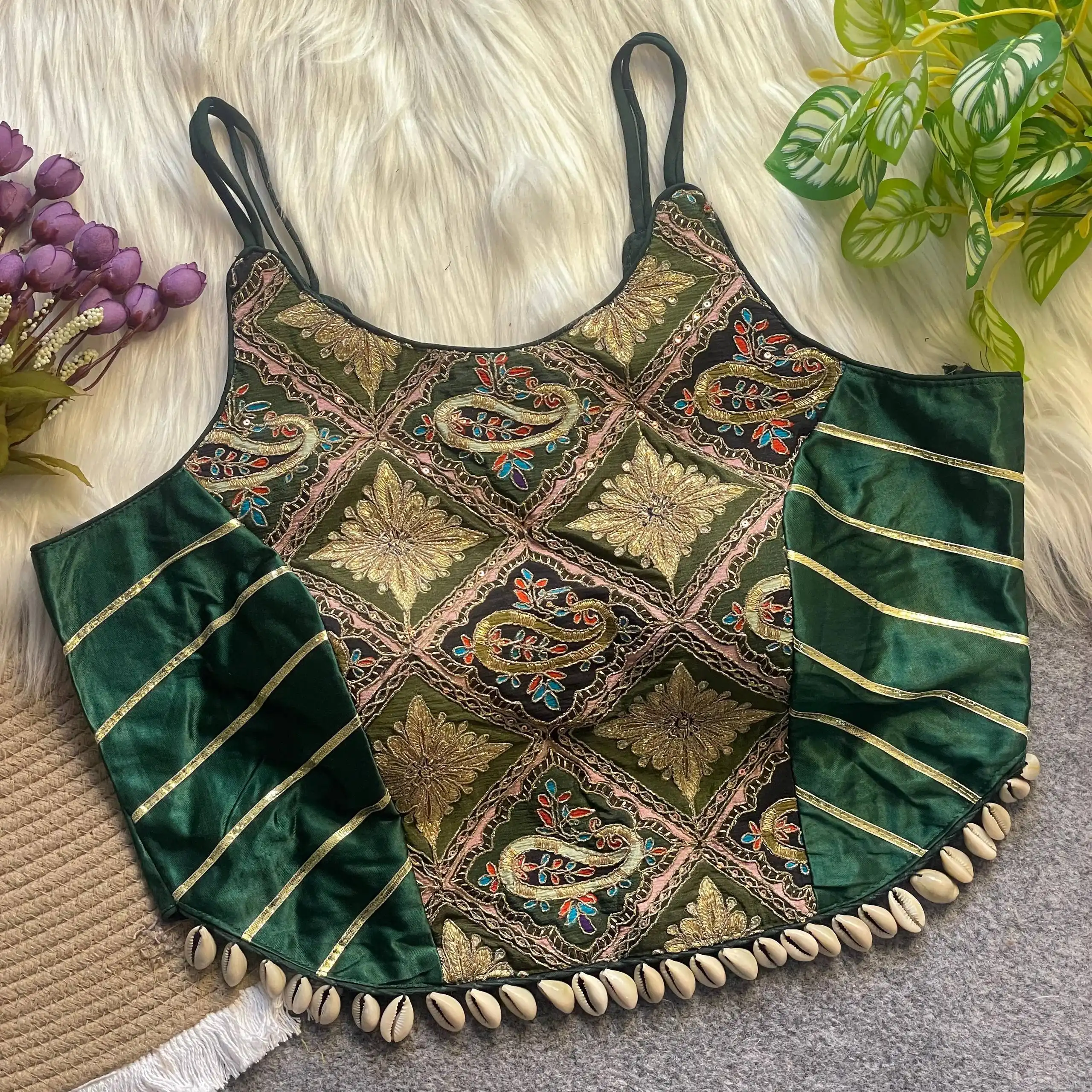 Roykals Navratri Designer Readymade Blouse - Green Festive Style