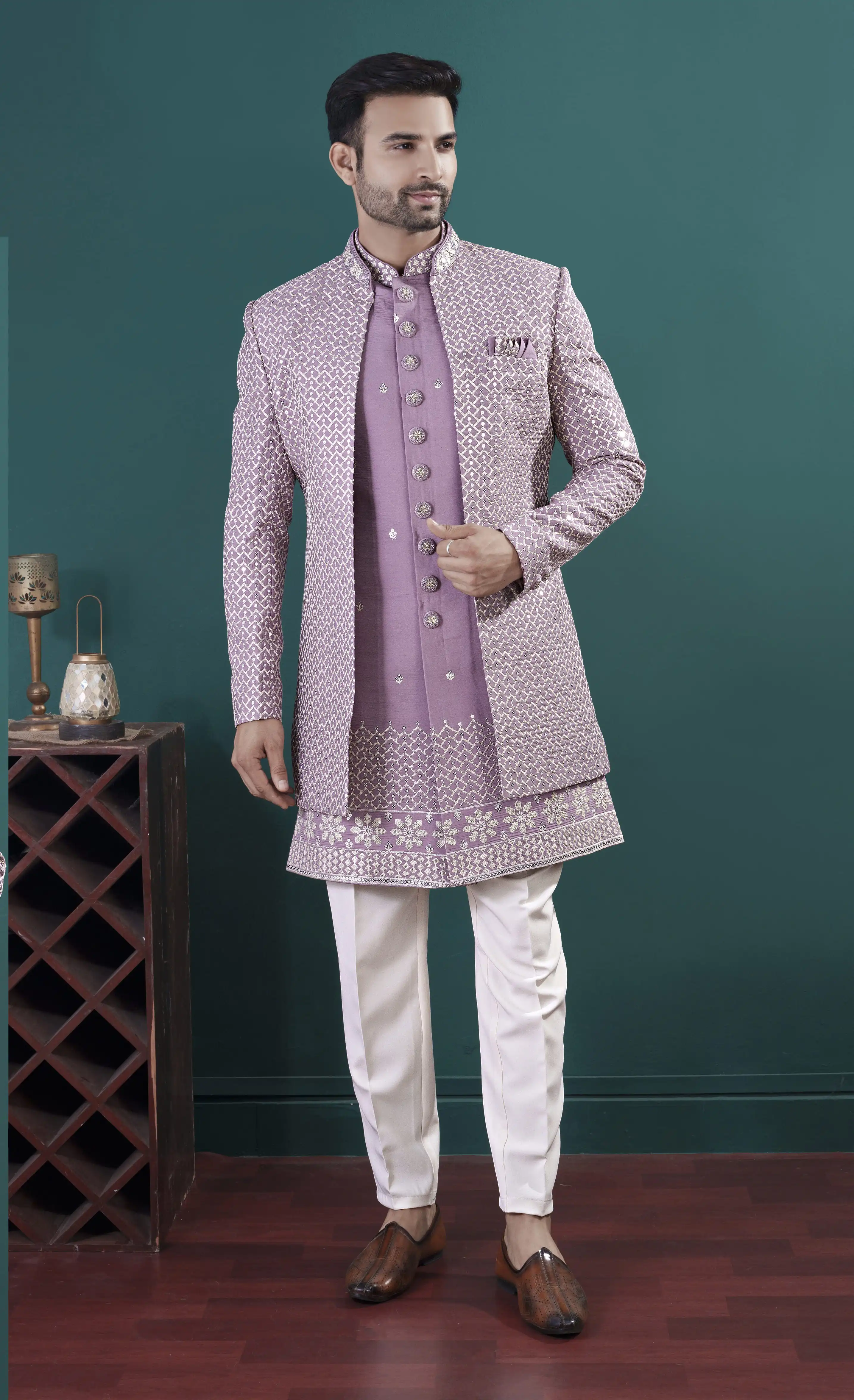 Roykals Regal Onion Lucknowie Indo Western Set for Men - RT13391 - 212606