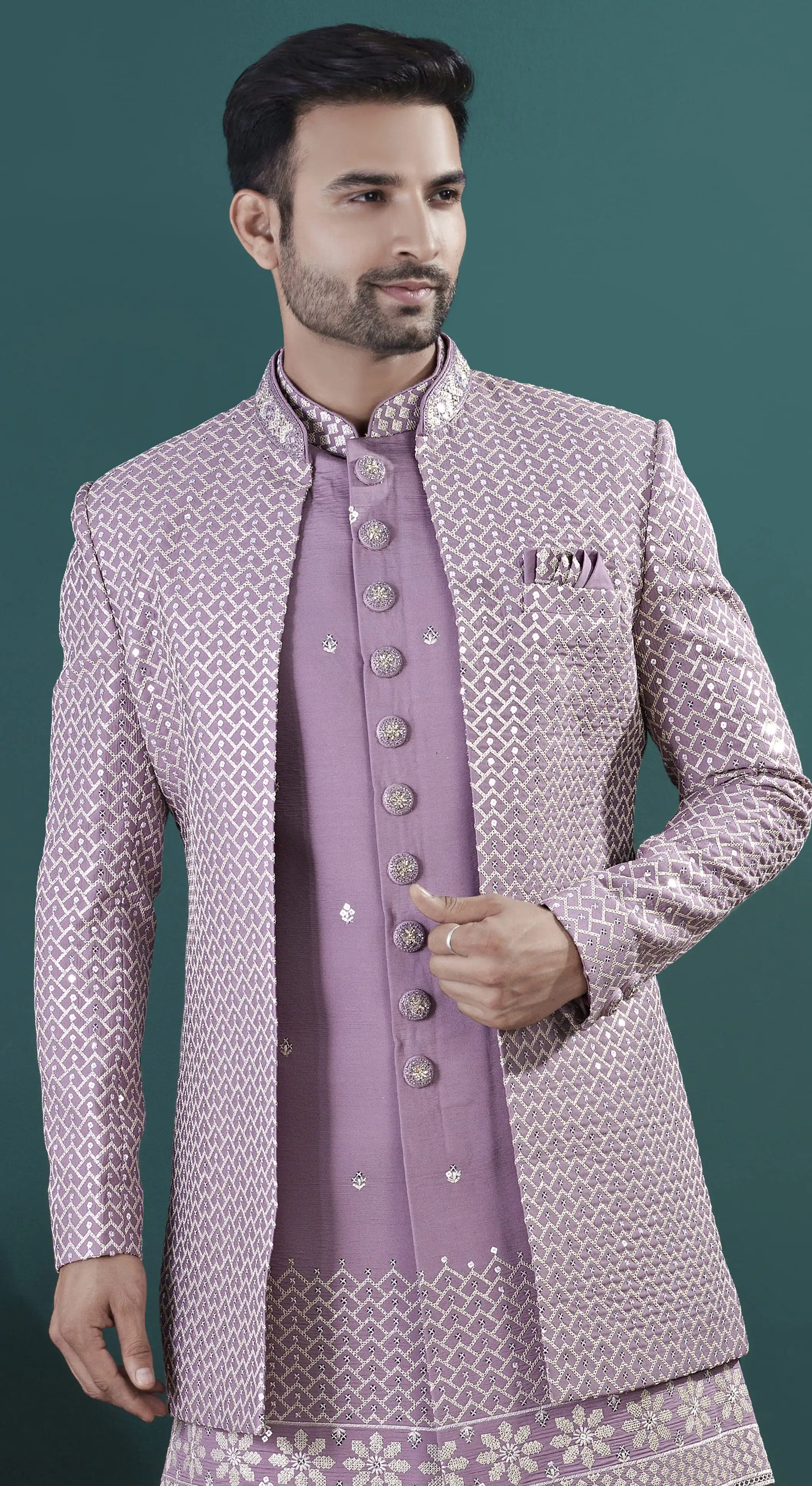 Roykals Regal Onion Lucknowie Indo Western Set for Men - RT13391 - 212606