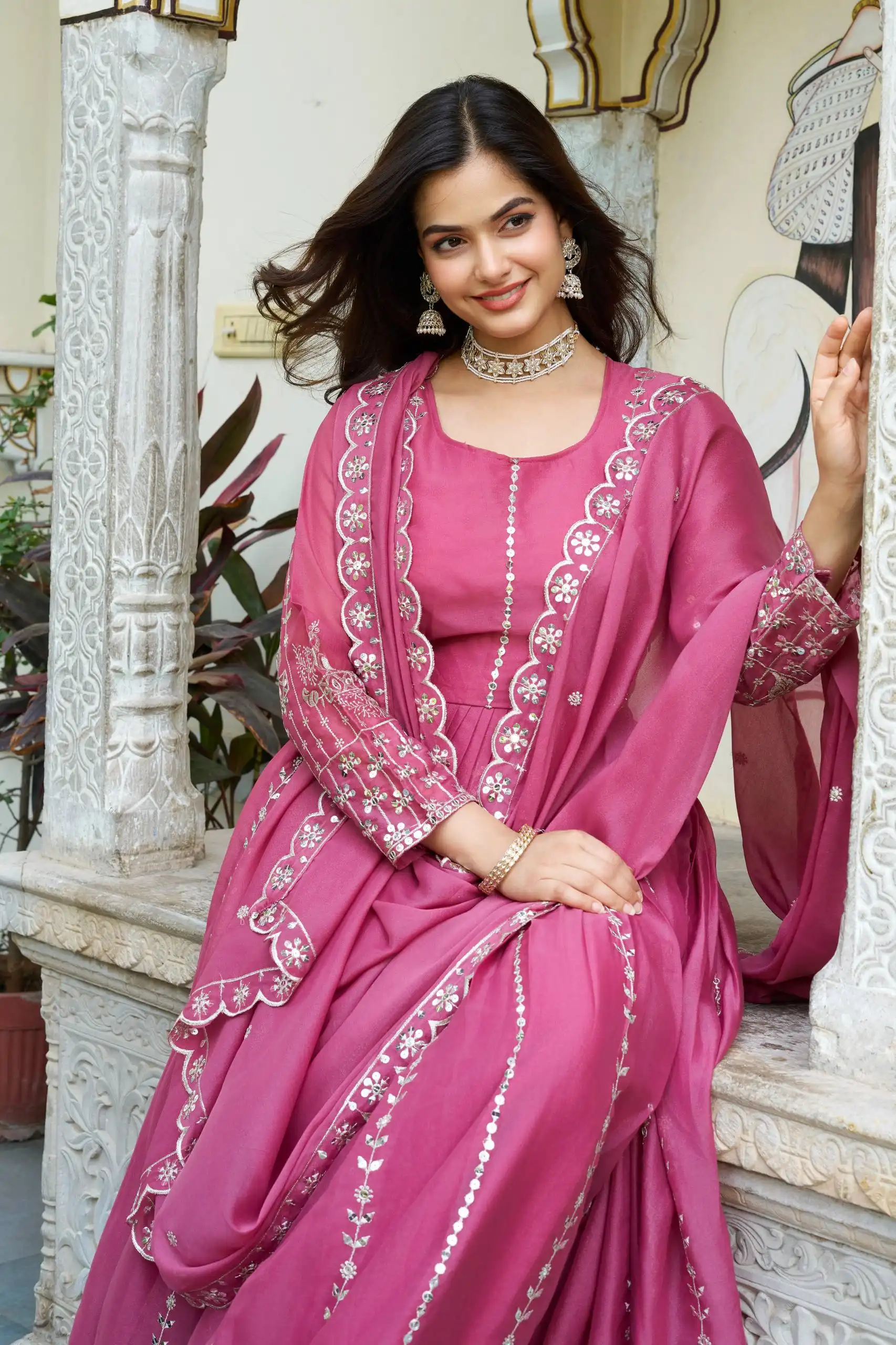 Roykals Trendy Designer Readymade Gown With Dupatta - Pink Elegance ...