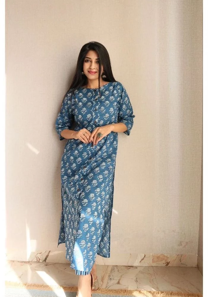 Sapphire Blue Sanganeri Suit Set