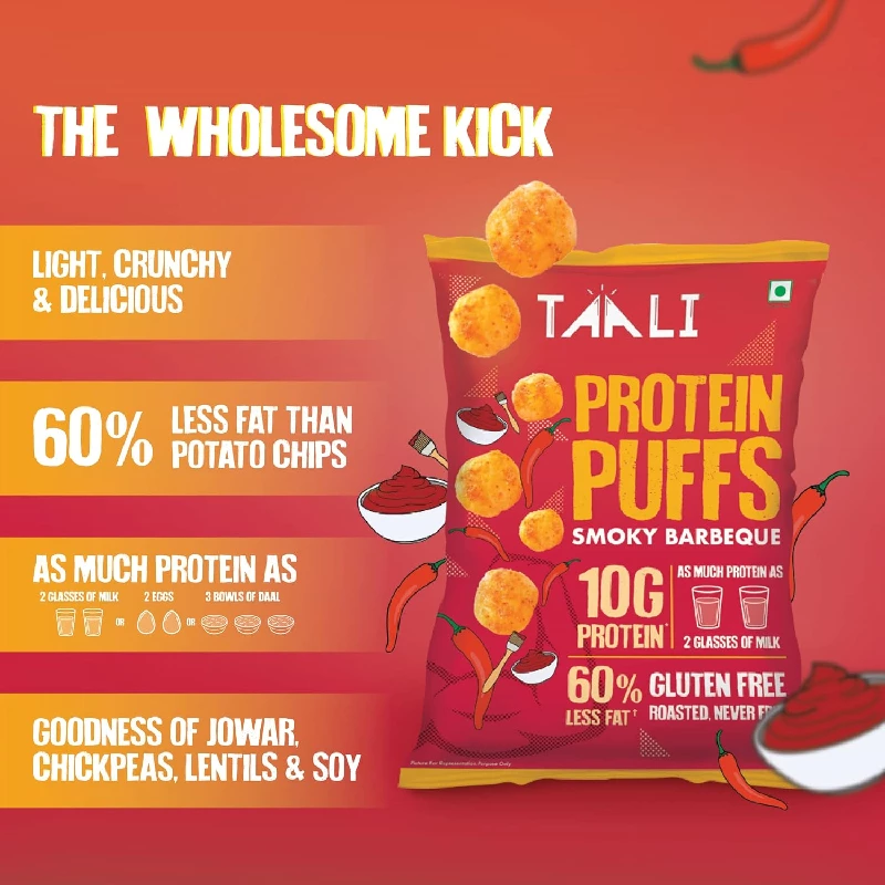 Taali Jowar Smoky Barbeque Protein Puffs|Gluten Free|10 G Protein