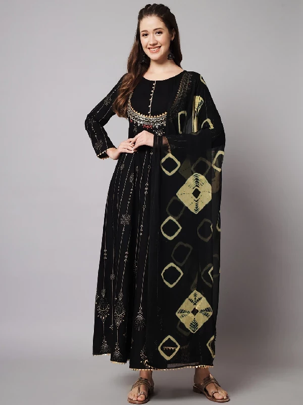 Traditional Function Wear Rayon Readymade Suit, Chiffon-Black