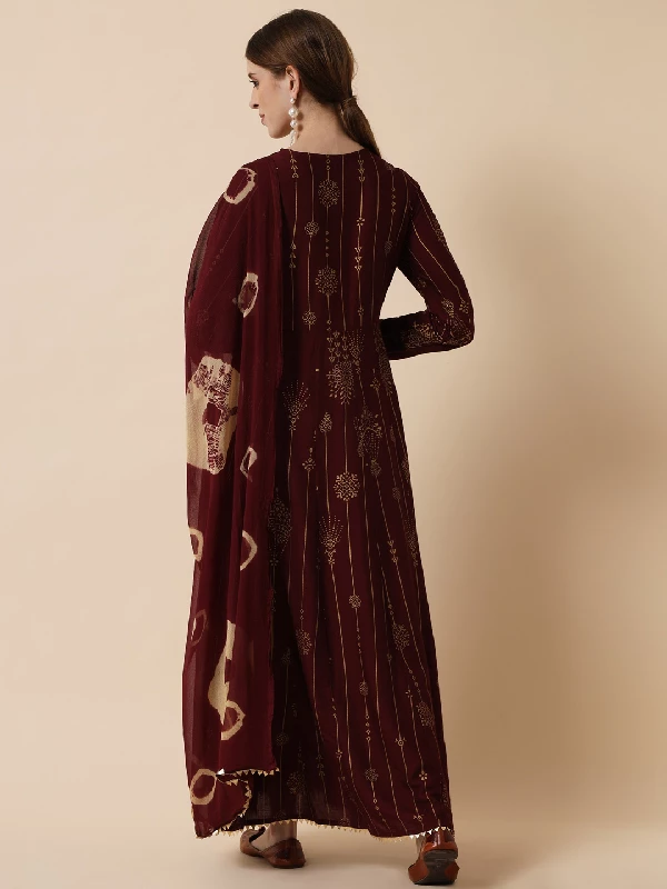 Traditional Function Wear Rayon Readymade Suit, Chiffon-Maroon