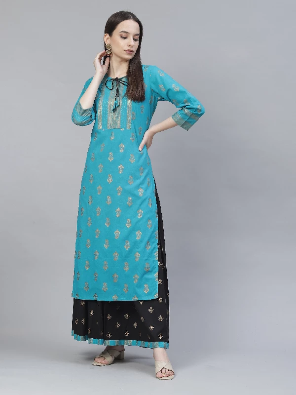 Traditional Function Wear Rayon Readymade Suit, Sky-Black