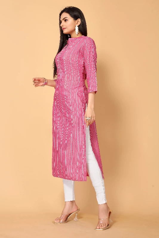 Traditional Function Wear Poly Cotton Readymade Kurti-Pink