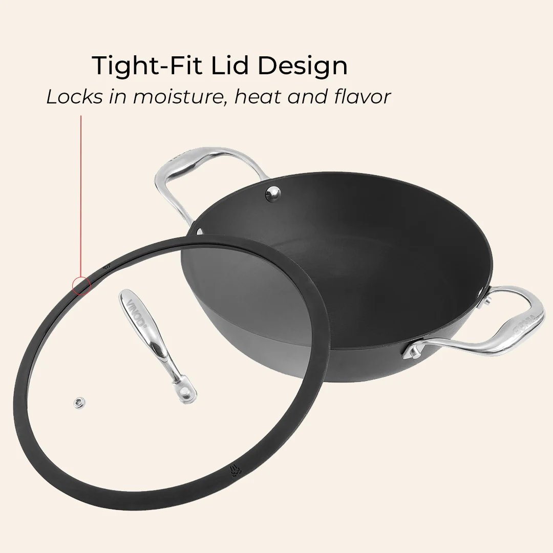 Vinod Cookware Ferona Cast Iron Kadai with Lid (Induction Friendly)
