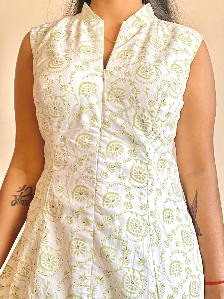 White Chelsea Sanganeri Hand Print Dress | Buy Now | Best Rate