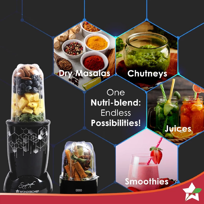 Wonderchef Nutri-Blend Mixer Grinder & Blender-Chrome Black